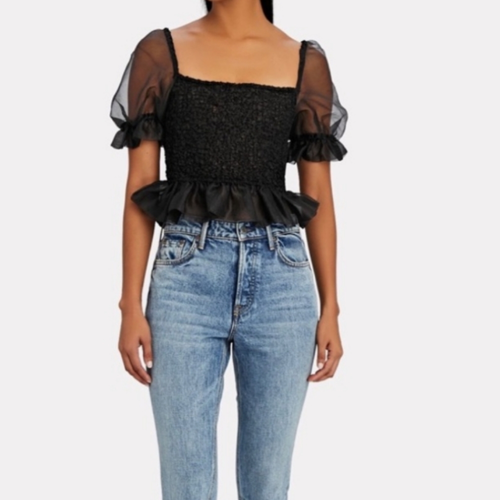 Staud Cannon Top Black Puff Sleeve Size Small - Gem